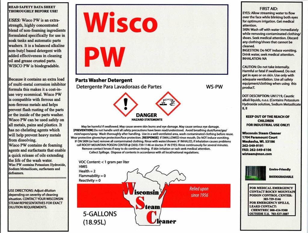 WISCO PW Parts Washer Detergent - Wisconsin Steam